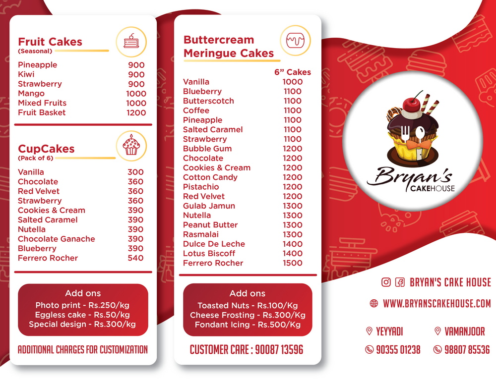 Menu – Bryan's Cake House